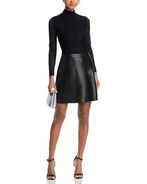 Alice + Olivia Chara Long Sleeve Mesh & Faux Leather Mini Dress
