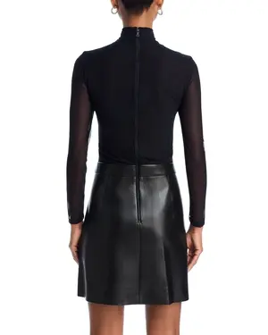 Alice + Olivia Chara Long Sleeve Mesh & Faux Leather Mini Dress