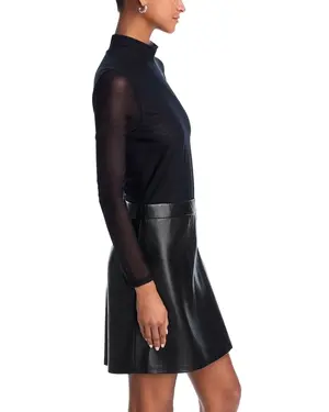 Alice + Olivia Chara Long Sleeve Mesh & Faux Leather Mini Dress