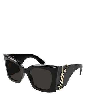 Saint Laurent Blaze Monogram Cat Eye Sunglasses Black/gray Solid