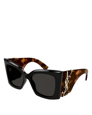 Saint Laurent Blaze Monogram Cat Eye Sunglasses, 54mm Brown/gray Solid