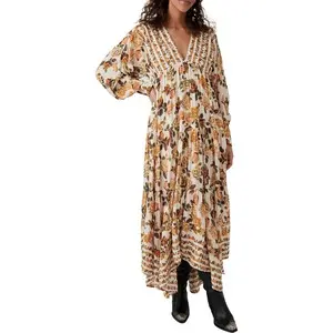 free people rows of roses maxi dress Free People Rows of Roses Maxi Dress Black Ivory Combo