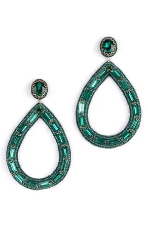 Deepa Gurnani Genesis Crystal Drop Earrings Emerald
