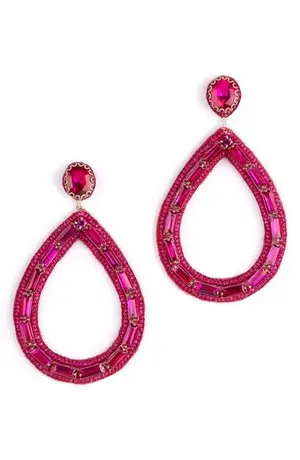 Deepa Gurnani Genesis Crystal Drop Earrings - Fuchsia