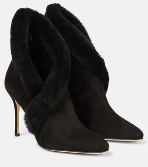 Manolo Blahnik Nestanu 105 Suede Ankle Boots - Black