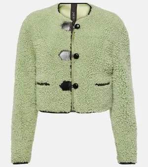 BLANCHA Leather-trimmed Shearling Jacket - Green