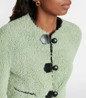 BLANCHA Leather-trimmed Shearling Jacket - Green