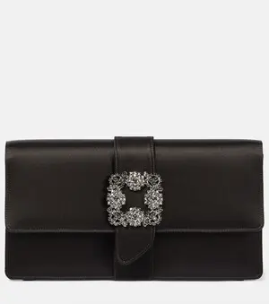 Manolo Blahnik Capri Embellished Satin Clutch - Black