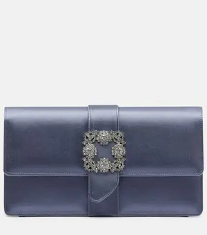 Manolo Blahnik Capri Embellished Satin Clutch - Blue