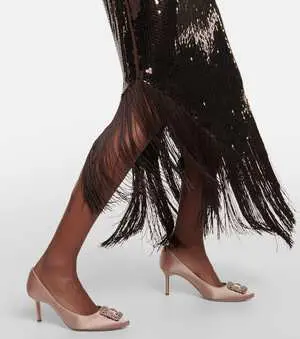 Manolo Blahnik Hangisi 70 Embellished Satin Pumps - Brown