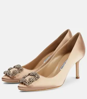 Manolo Blahnik Hangisi 70 Embellished Satin Pumps - Brown