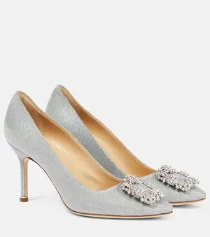 Manolo Blahnik Hangisi 90 Embellished Glitter Pumps - Purple