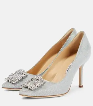 Manolo Blahnik Hangisi 90 Embellished Glitter Pumps - Purple