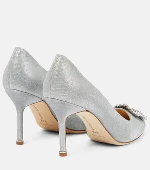 Manolo Blahnik Hangisi 90 Embellished Glitter Pumps - Purple