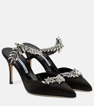 Manolo Blahnik Lurum 90 Embellished Mules - Black