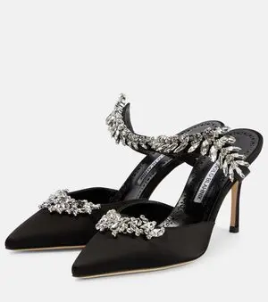 Manolo Blahnik Lurum 90 Embellished Mules - Black