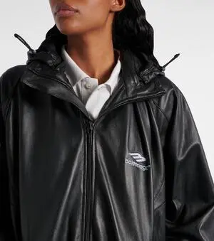 Balenciaga 3b Sports Icon Leather Track Jacket - Black | Editorialist