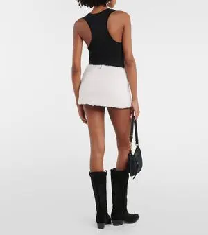 BLANCHA Leather-trimmed Shearling Mini Skirt - White