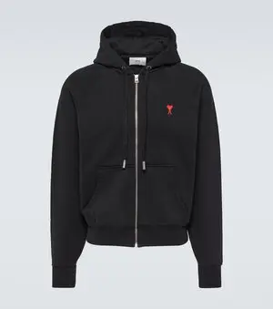 AMI Paris De Cœur Cotton Jersey Zip-up Hoodie - Black