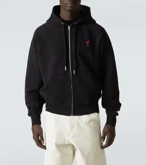 AMI Paris De Cœur Cotton Jersey Zip-up Hoodie - Black