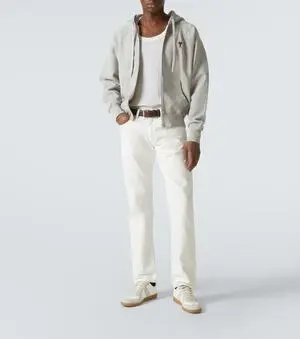 AMI Paris De Cœur Cotton Jersey Zip-up Hoodie - Grey