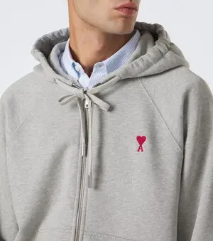 AMI Paris De Cœur Cotton Jersey Zip-up Hoodie - Grey