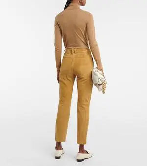 JOSEPH Coleman Cropped Suede Pants - Beige