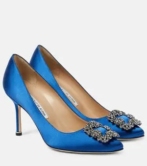 Manolo Blahnik Embellished Satin Pumps - Blue