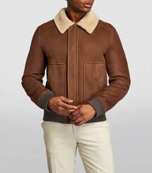 YVES SALOMON Suede Lambskin-lined Bomber Jacket