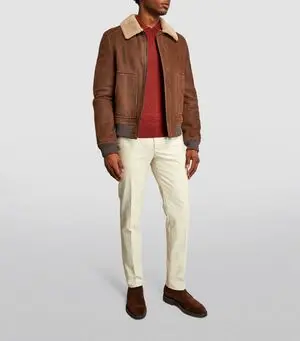YVES SALOMON Suede Lambskin-lined Bomber Jacket