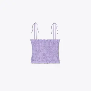 Tory Burch Smocked Cotton Top - Lilac Frost