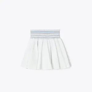 Tory Burch Smocked Cotton Skirt - White