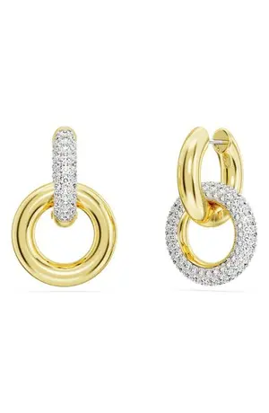 SWAROVSKI Dextera Pavé Detachable Mismatched Hoop Drop Earrings - Gold