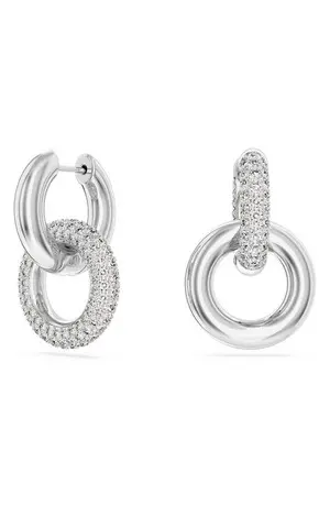 SWAROVSKI Dextera Pavé Detachable Mismatched Hoop Drop Earrings - Silver
