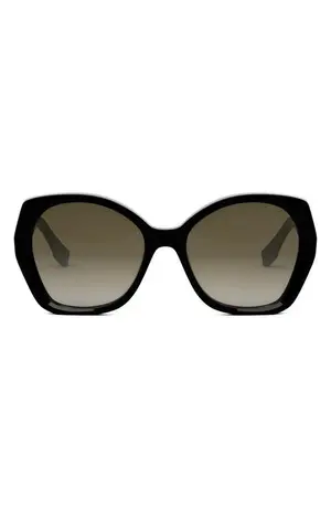 Fendi 57mm Gradient Butterfly Sunglasses - Shiny Black/gradient Brown
