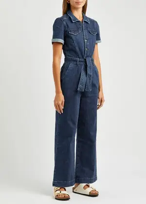 Paige Vanessa Wide-leg Denim Jumpsuit - Dark Blue