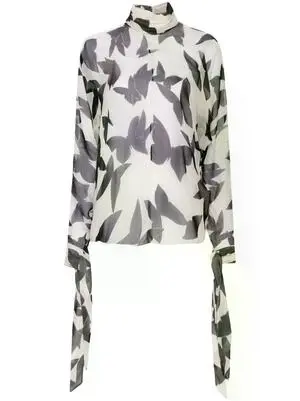 Saint Laurent Butterfly-print Silk Blouse - Neutrals