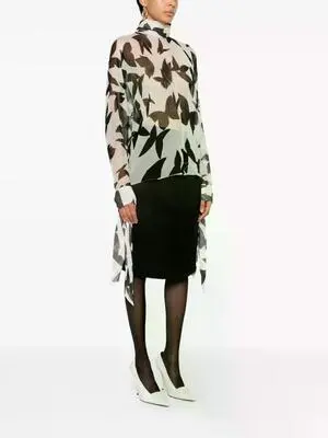 Saint Laurent Butterfly-print Silk Blouse - Neutrals