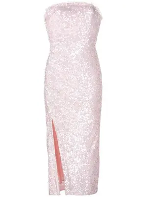 NEEDLE & THREAD Sequin-embellished Strapless Gown