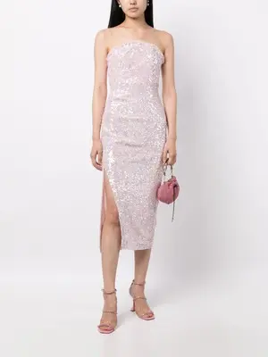 NEEDLE & THREAD Sequin-embellished Strapless Gown