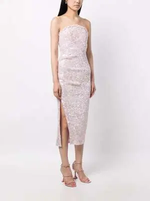 NEEDLE & THREAD Sequin-embellished Strapless Gown