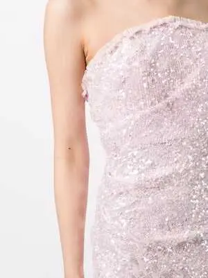 NEEDLE & THREAD Sequin-embellished Strapless Gown