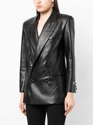 ANOUKI Double-breasted Faux-leather Blazer