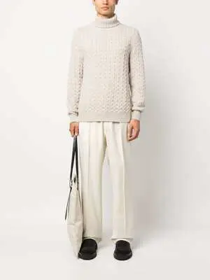 Fedeli Roll-neck Cable-knit Jumper - Neutrals