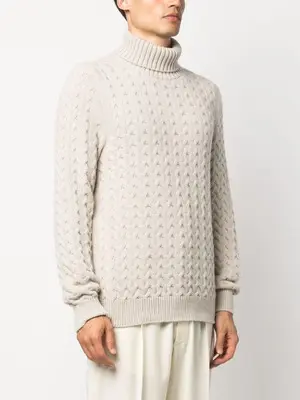 Fedeli Roll-neck Cable-knit Jumper - Neutrals