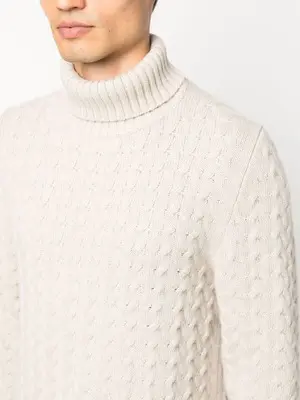 Fedeli Roll-neck Cable-knit Jumper - Neutrals