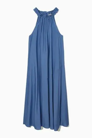 Cos Oversized Gathered Maxi Dress - Blue