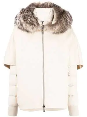 MOORER Layered Puffer Jacket With Shearling Collar - Neutrals