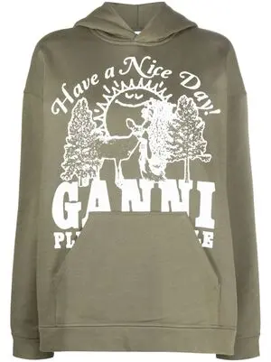 GANNI Logo-print Organic Cotton Hoodie - Green