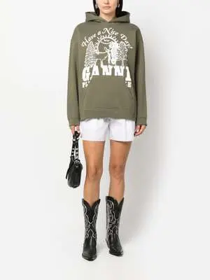 GANNI Logo-print Organic Cotton Hoodie - Green
